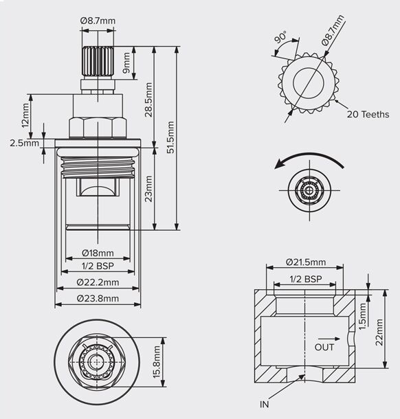 M22×1.5 Quarter Turn Brass Concealed Cartridge-YV22091090 – Yantransh